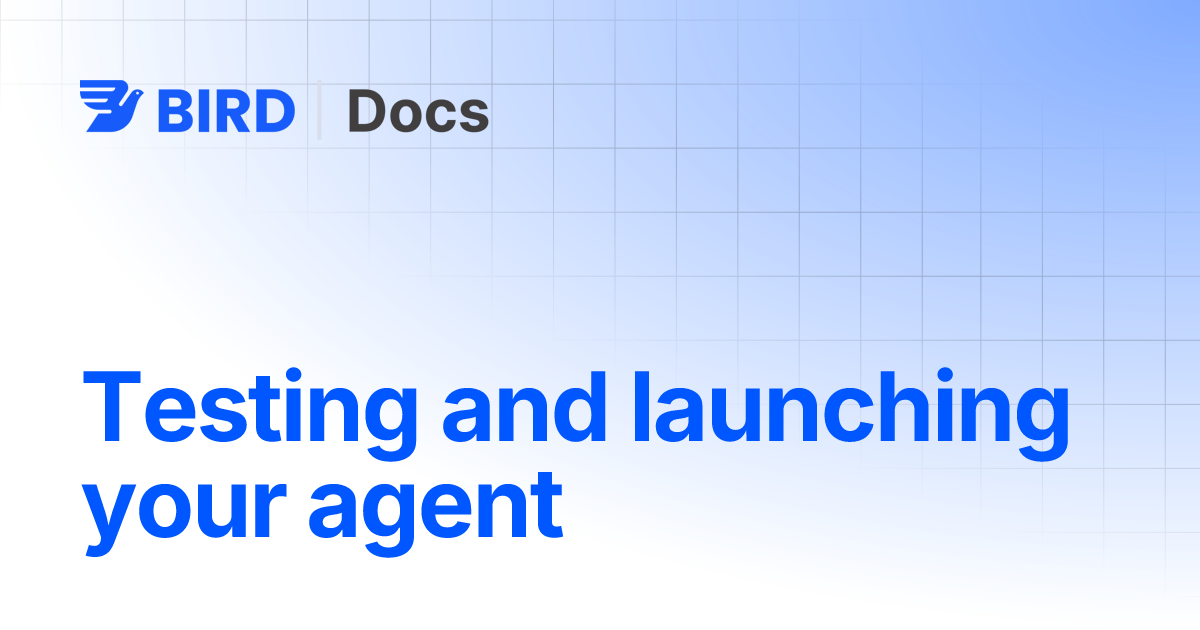 Testing and launching your agent | Bird Docs